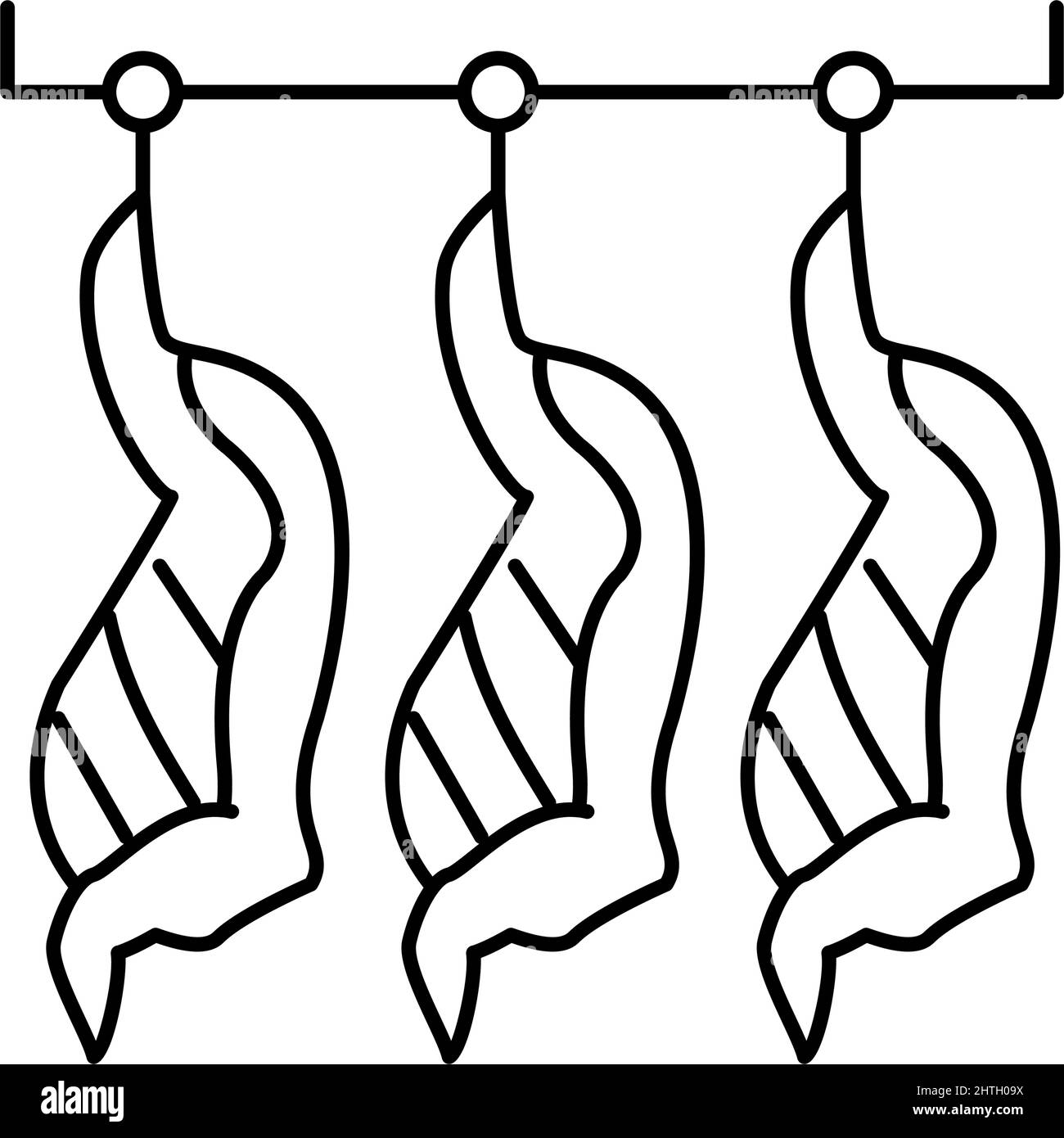 cut animal carcasses hang in warehouse line icon vector illustration ...