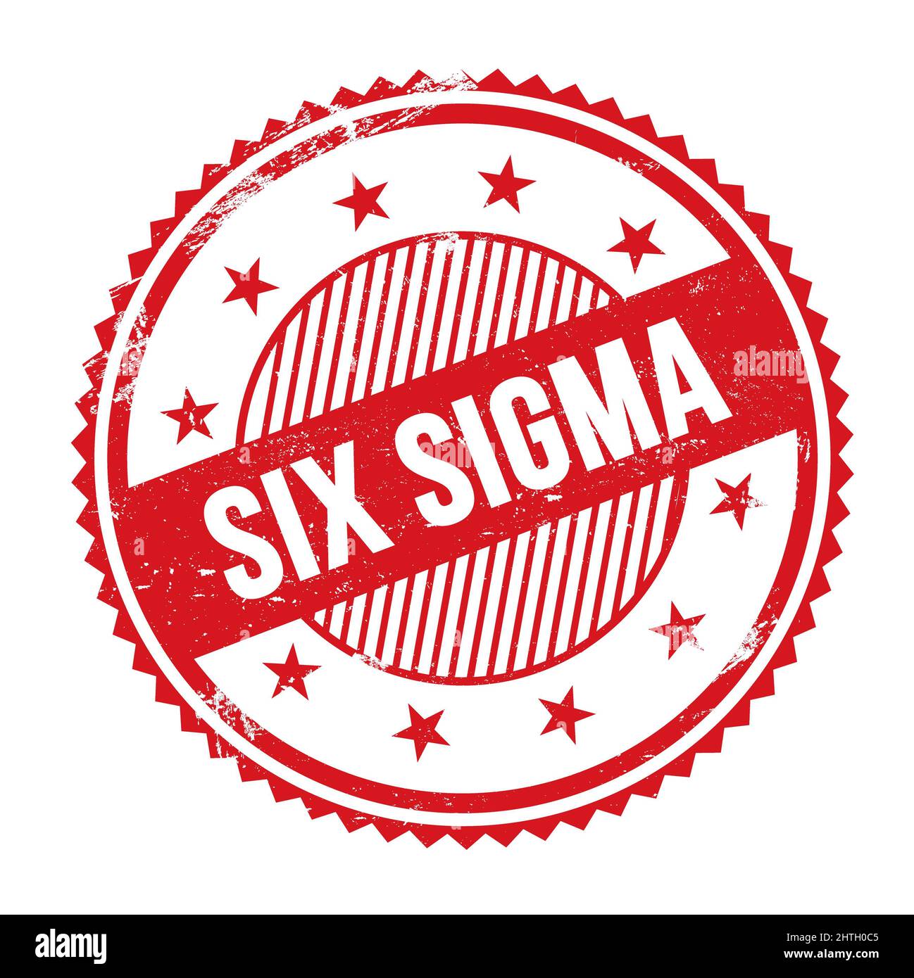 SIX SIGMA text written on red grungy zig zag borders round stamp Stock ...