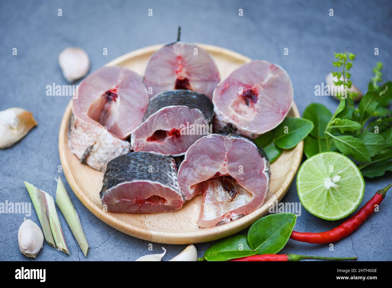 Snakehead fish for cooking food, striped snakehead fish chopped with ...