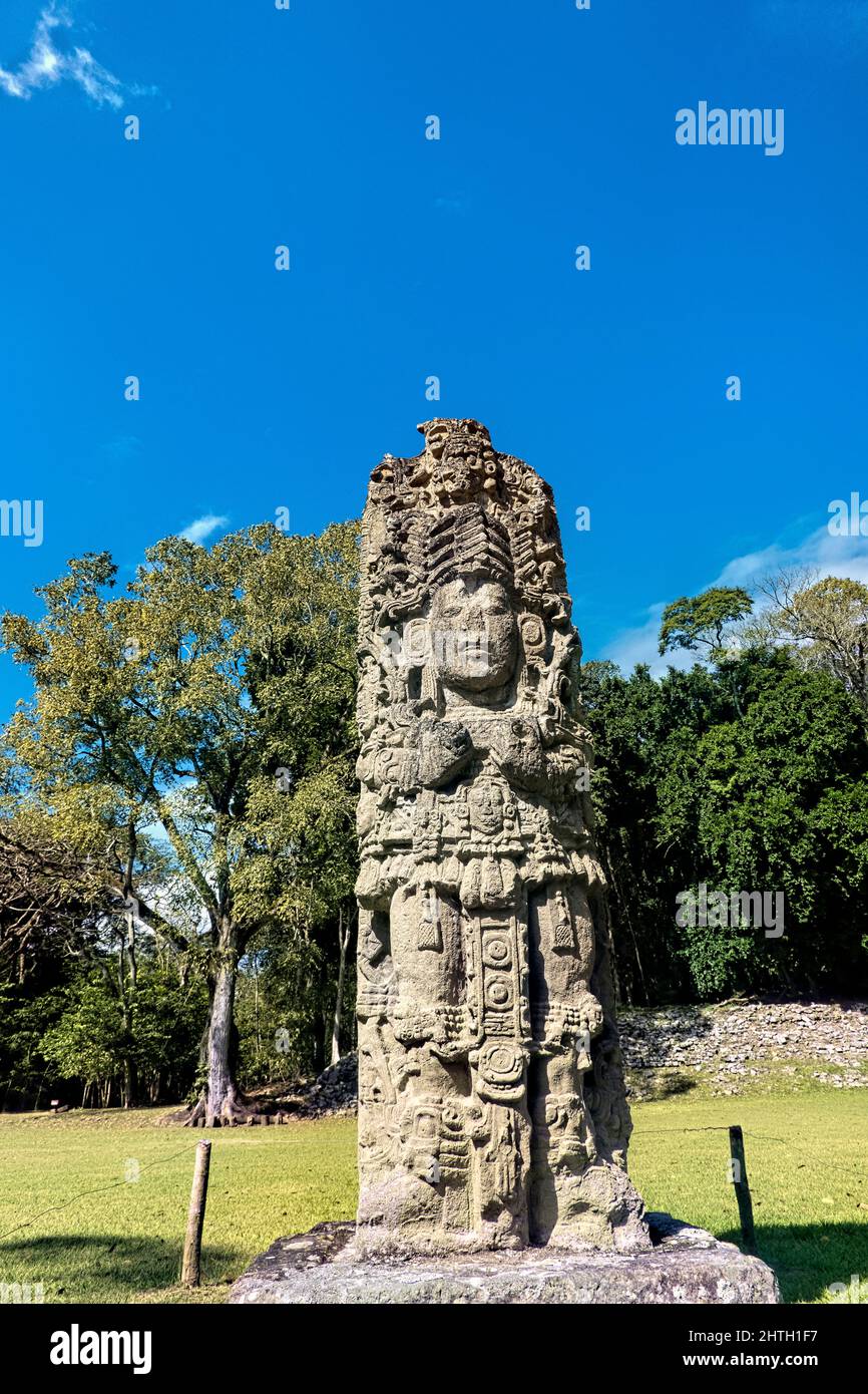 Stela A freestanding sculpture at the Copan Mayan Ruins, Copan Ruinas ...