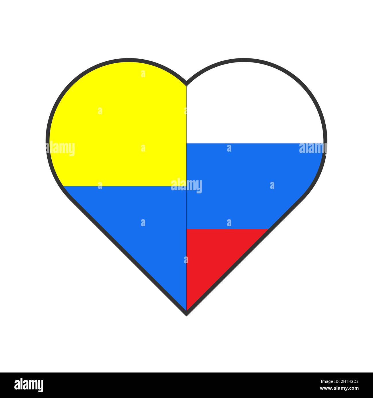 Flag Ukraine and Russian Federation together in heart. No war symbol ...