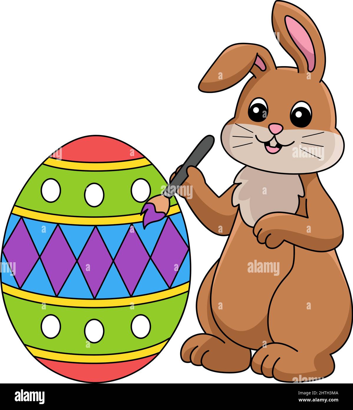 Rabbit Painting Easter Egg Cartoon Illustration Stock Vector Image ...