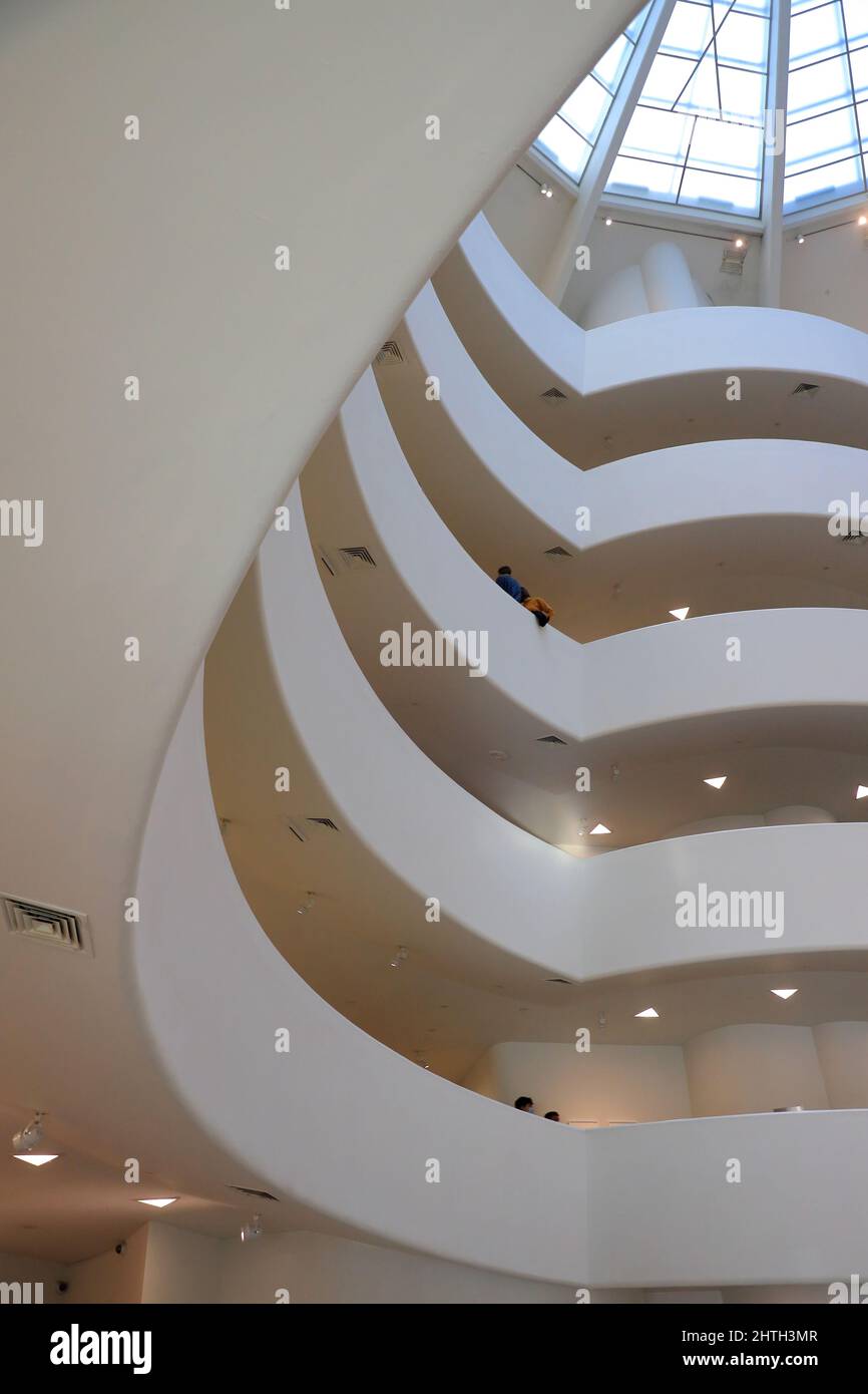 Interior view of circular ramps in Solomon R. Guggenheim Museum with ...