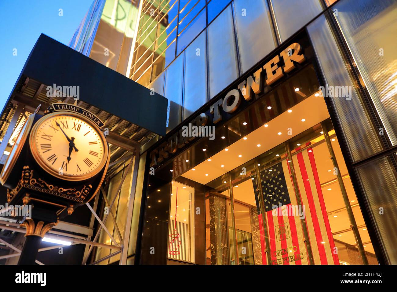 Entrance of Trump Tower on 725 5th Avenue with Trump Tower clock at ...