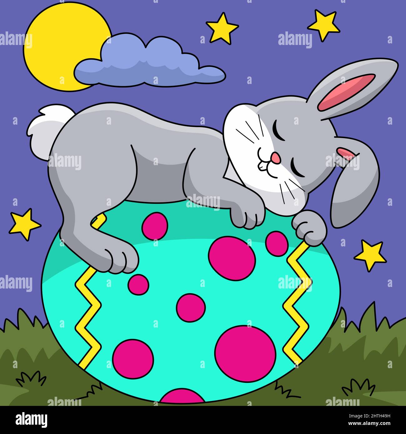 Rabbit Sleeping On Easter Egg Cartoon Illustration Stock Vector Image ...