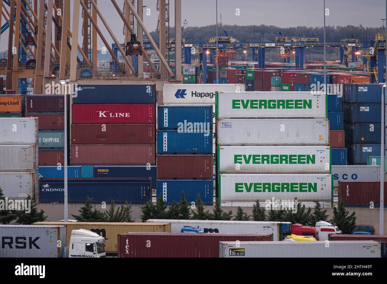 Shipping containers seen at the Port of Piraeus in Greece Stock Photo ...
