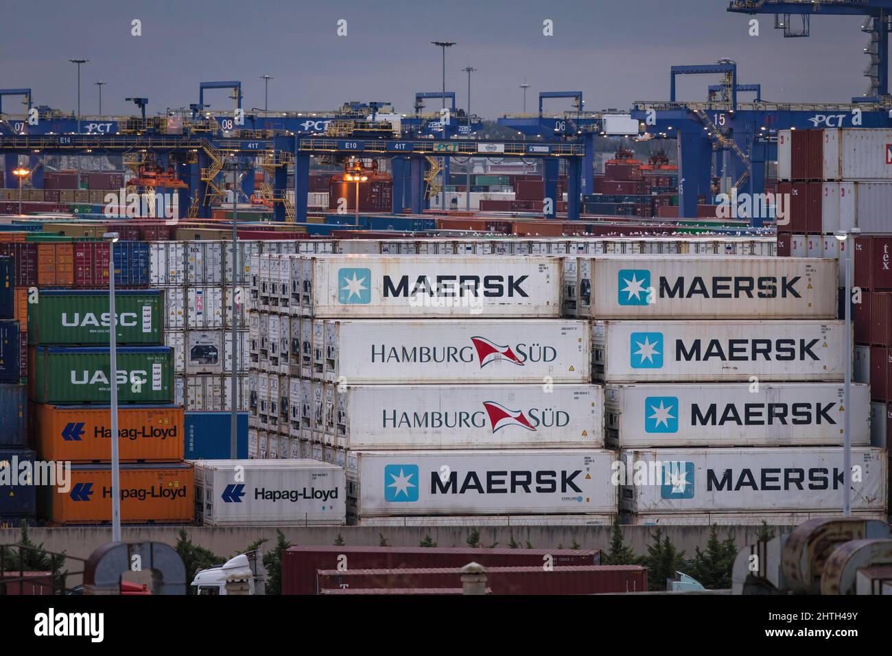 Shipping containers seen at the Port of Piraeus in Greece Stock Photo ...