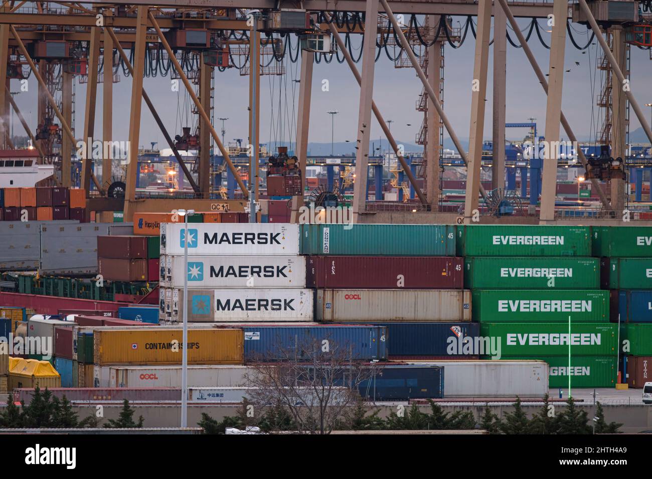 Shipping containers seen at the Port of Piraeus in Greece Stock Photo ...