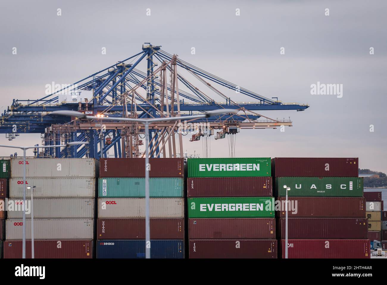 Shipping containers seen at the Port of Piraeus in Greece Stock Photo ...