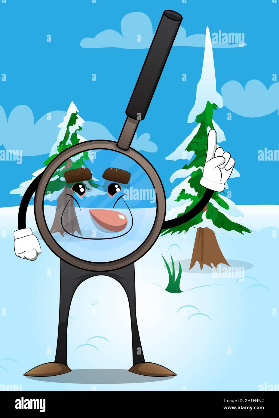 Magnifier making a point. Cartoon Character science research object ...