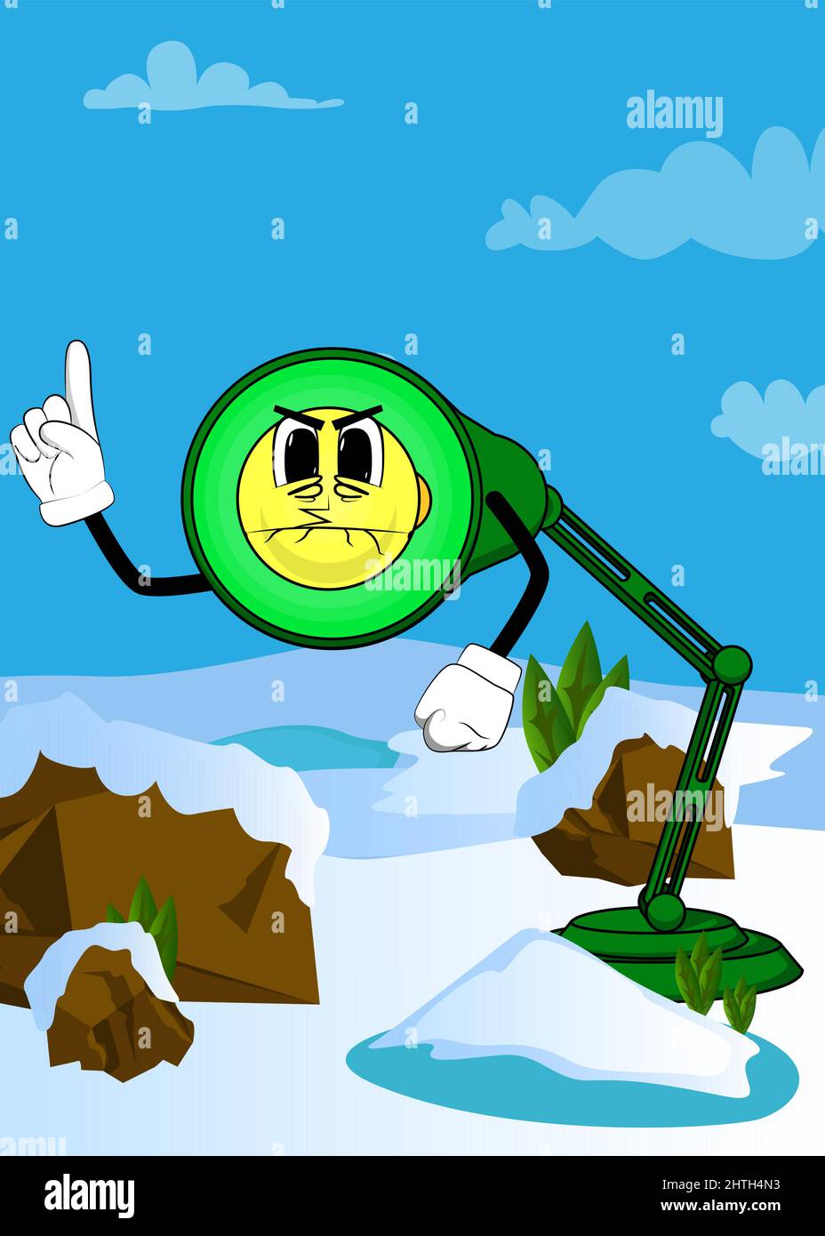 Night Table Lamp making a point. Office Light cartoon character with ...