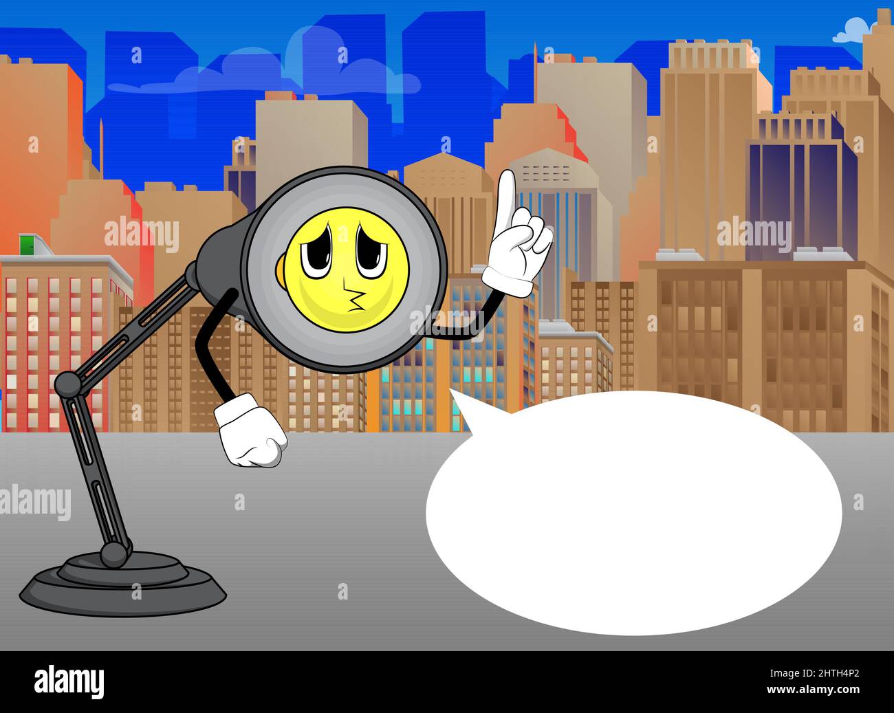 Night Table Lamp making a point. Office Light cartoon character with ...