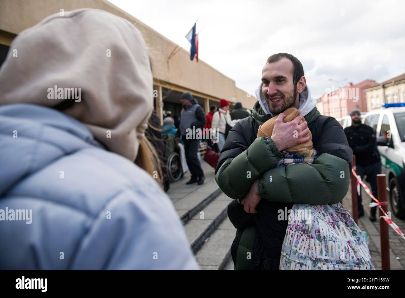 Przemysl, Poland. 28th Feb, 2022. People are seen crying while hugging ...