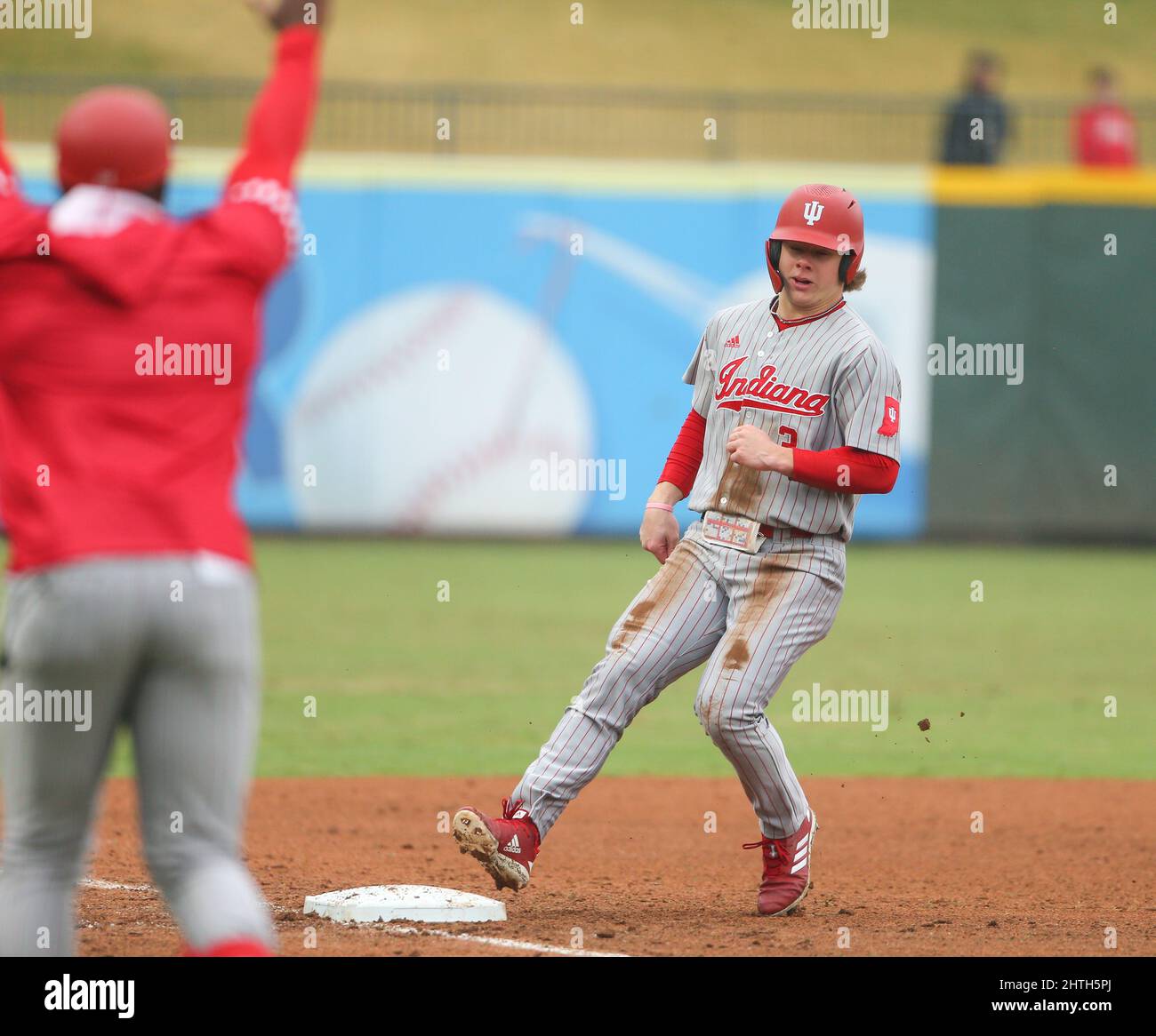 February 26, 2022: Indiana baserunner Carter Mathison (3) reaches third ...