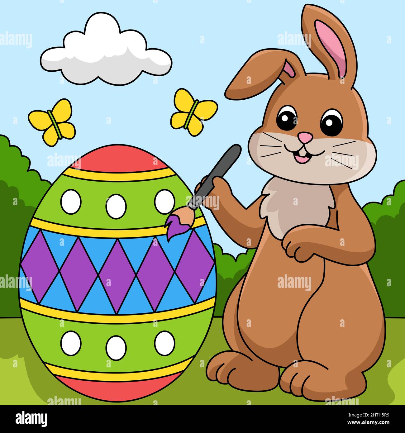 Rabbit Painting Easter Egg Cartoon Illustration Stock Vector Image ...