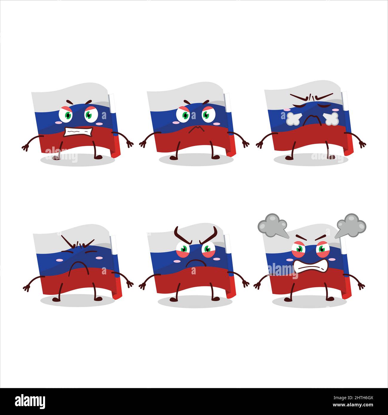 Russia flag cartoon character with various angry expressions. Vector ...
