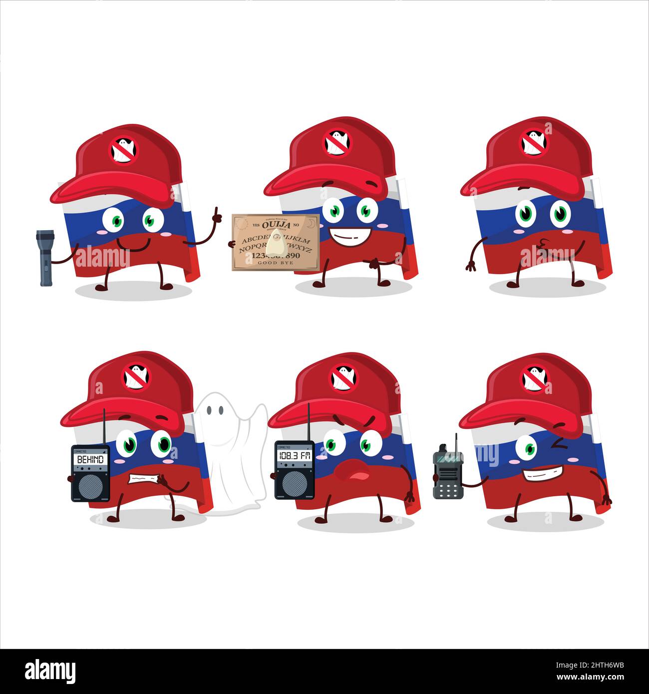 Ghost hunter cartoon russia flag character using camera. Vector ...