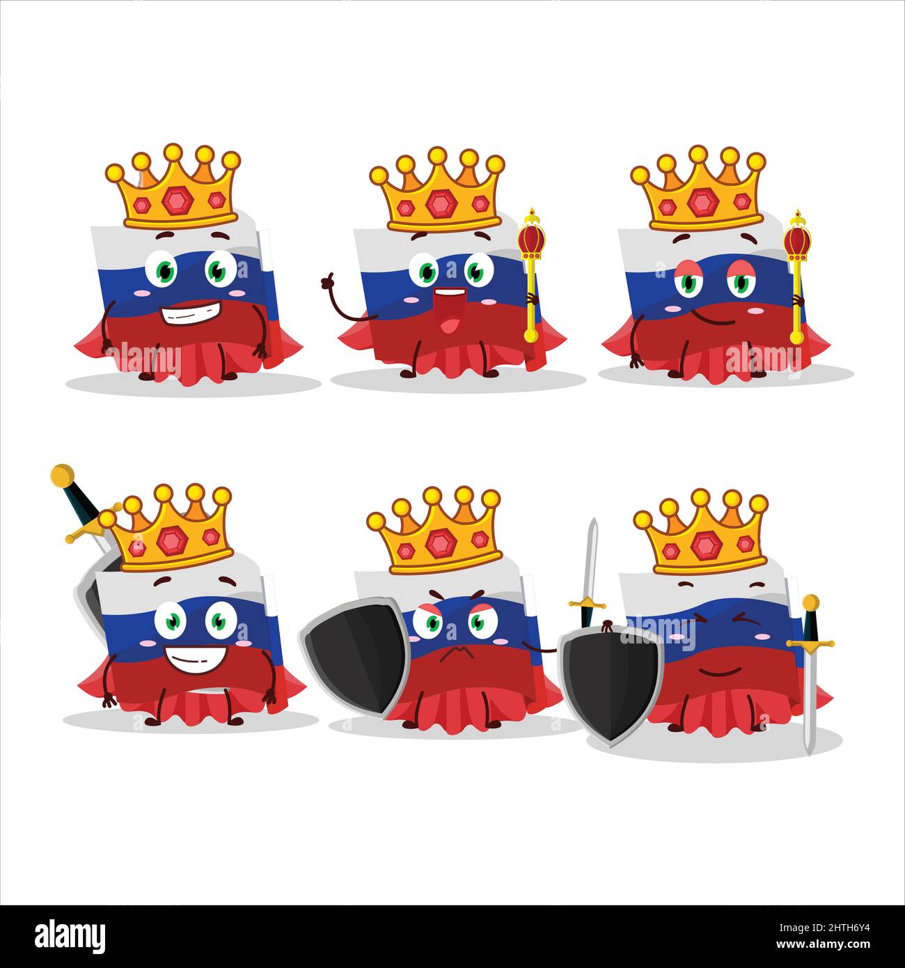 A Charismatic King russia flag cartoon character wearing a gold crown ...