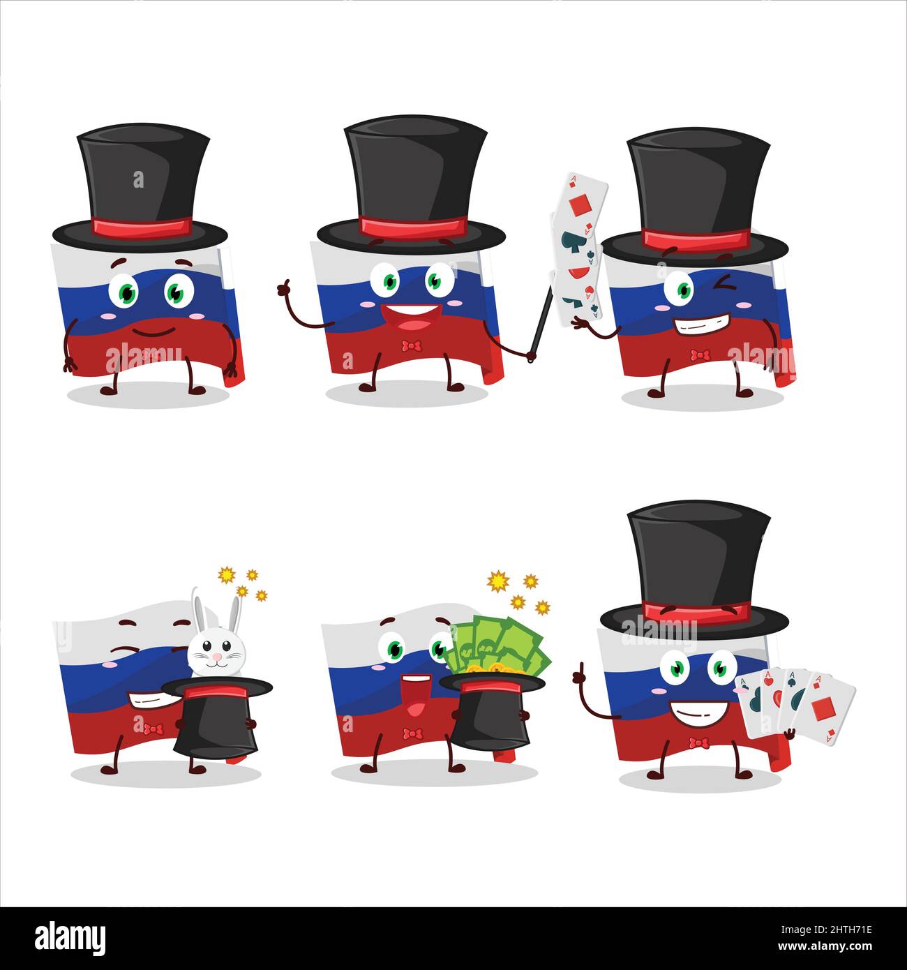 A russia flag Magician cartoon character perform on a stage. Vector ...
