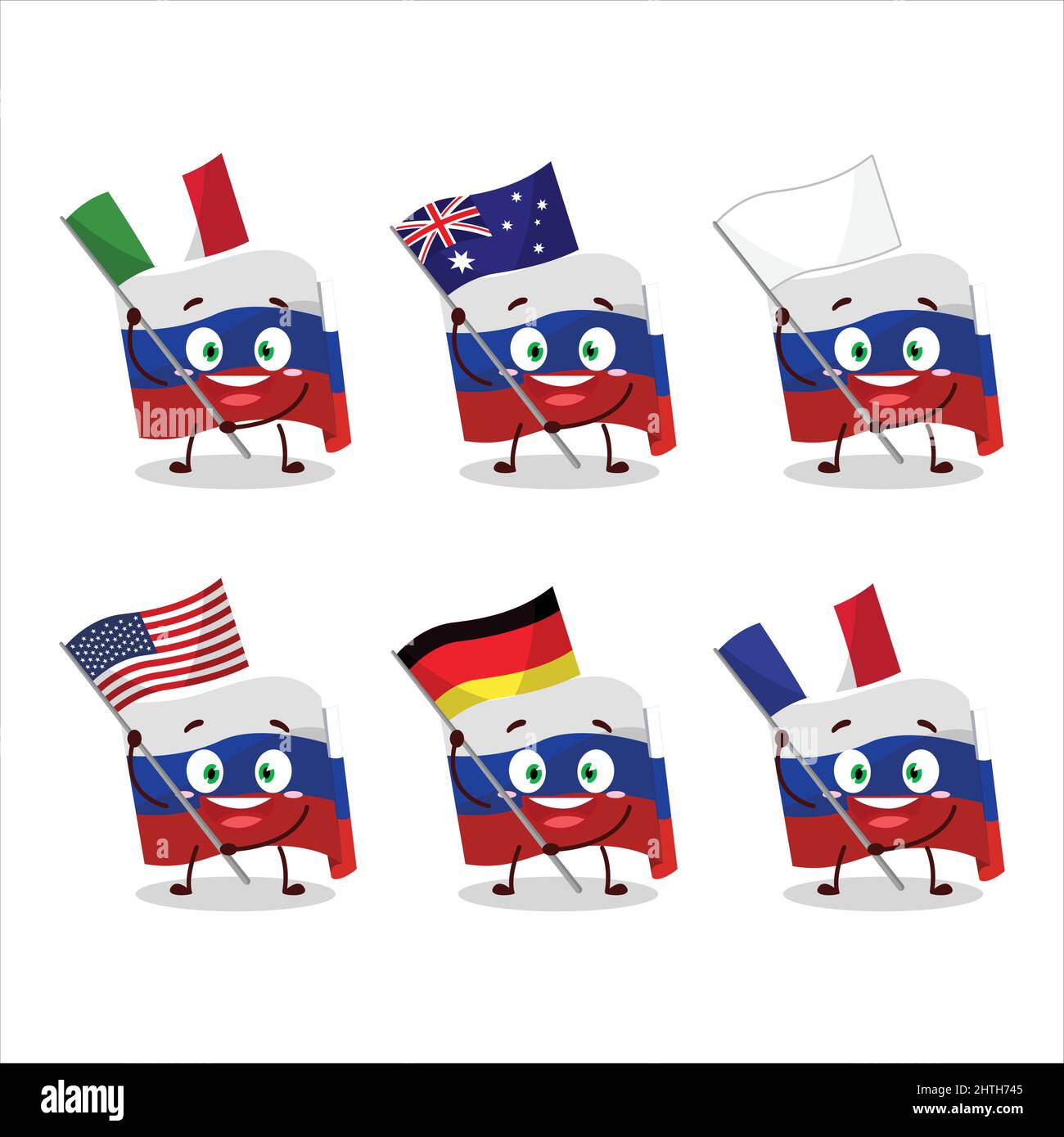 Russia flag cartoon character bring the flags of various countries ...