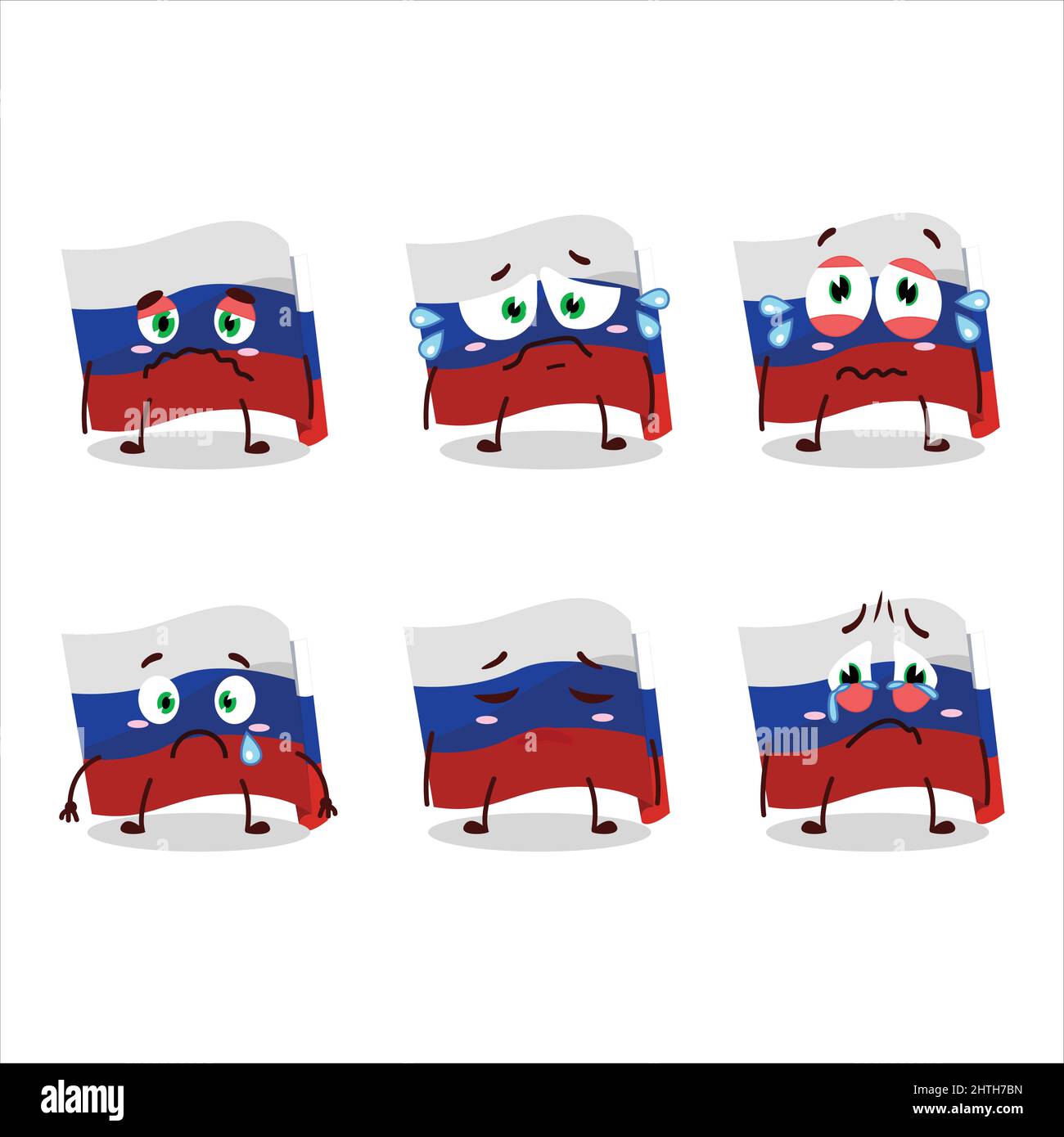 Russia flag cartoon character with sad expression. Vector illustration ...