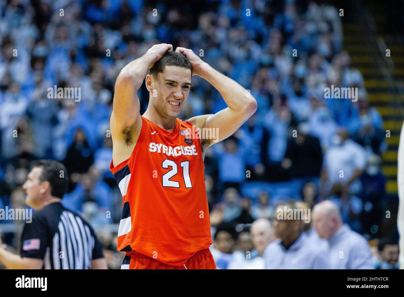 February 28, 2022: Syracuse Orange forward Cole Swider (21) reacts ...