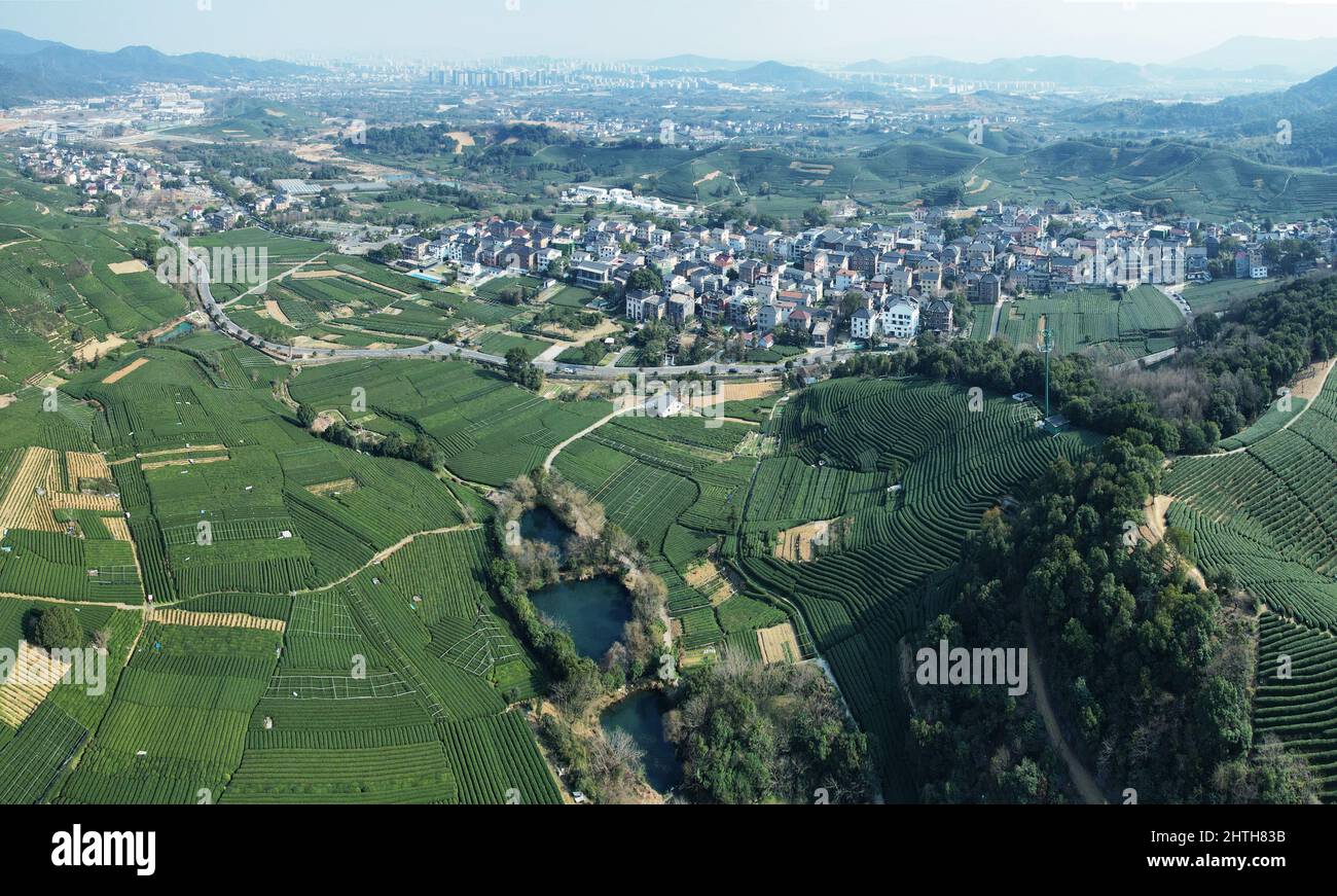 HANGZHOU, CHINA - FEBRUARY 28, 2022 - An aerial view of the West Lake ...