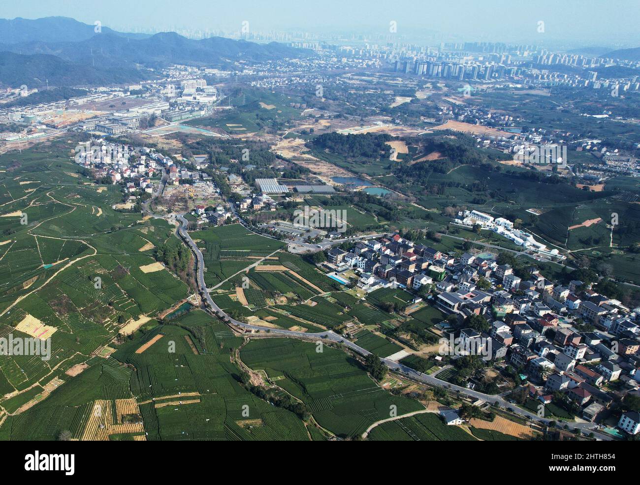 Hangzhou China February 28 2022 An Aerial View Of The West Lake Longjing Tea Garden In