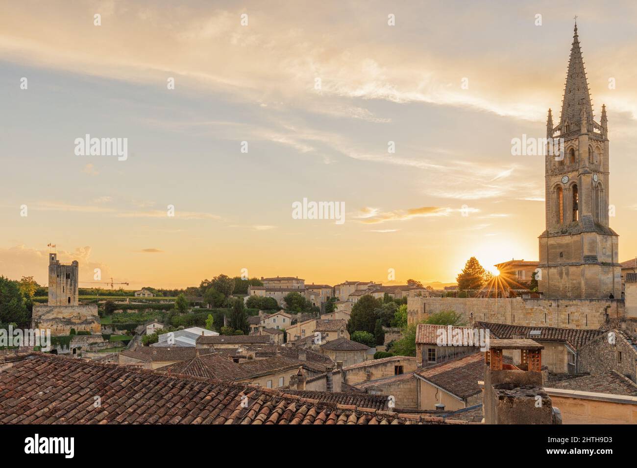View of Saint Emilion Monolithic Church at Sunset Stock Photo - Alamy