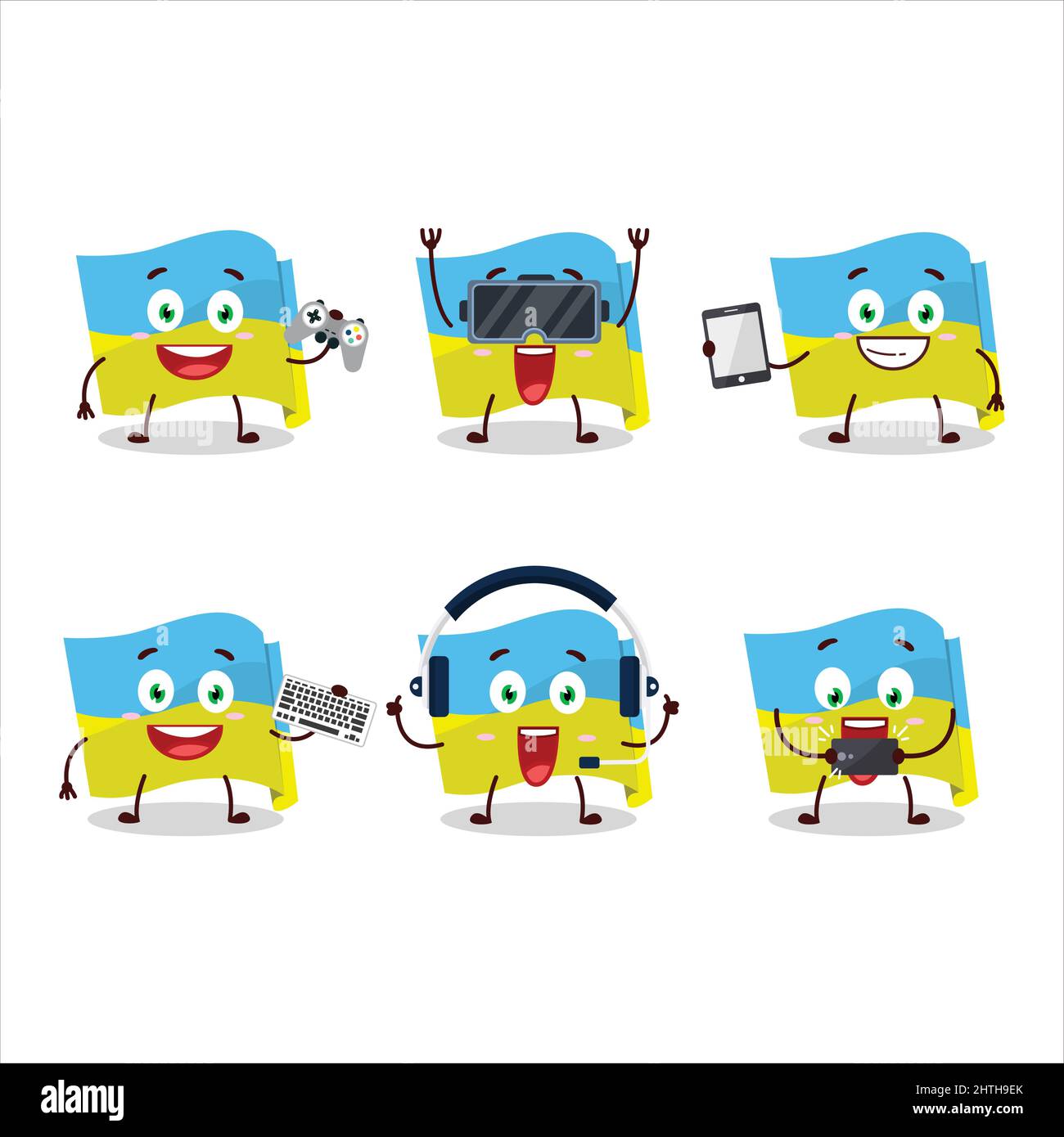 Ukraine flag cartoon character are playing games with various cute ...