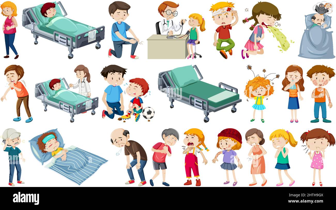 Set of sick people with different symptoms illustration Stock Vector ...
