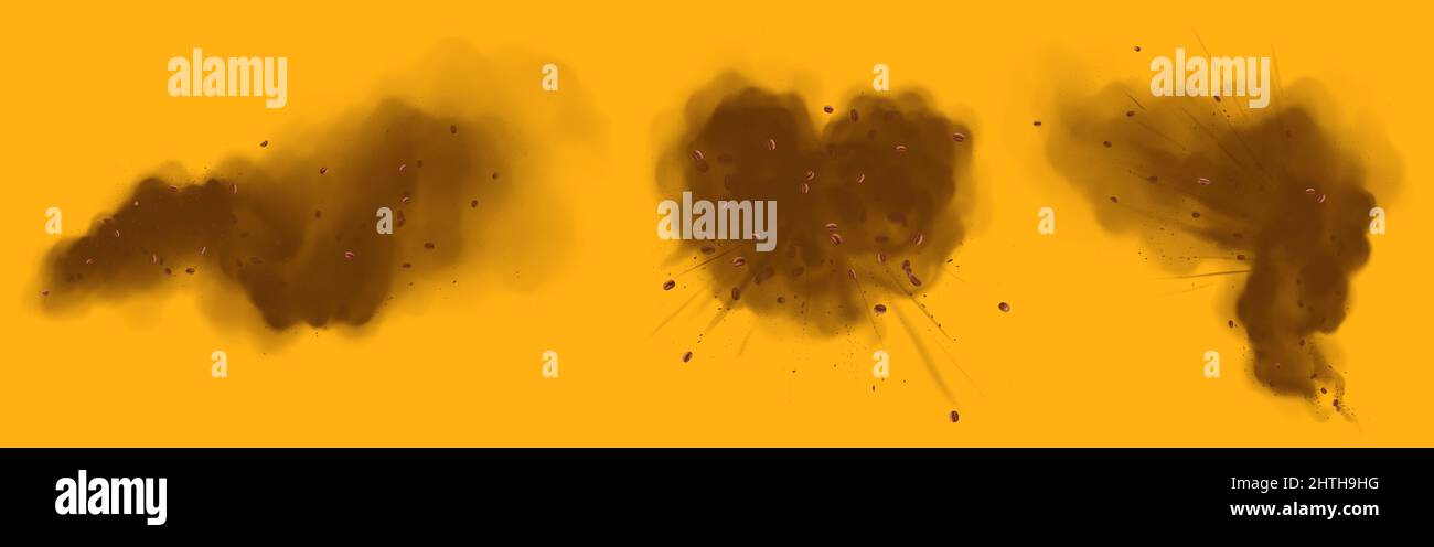 Coffee explosion with beans and powder. Vector realistic illustration ...