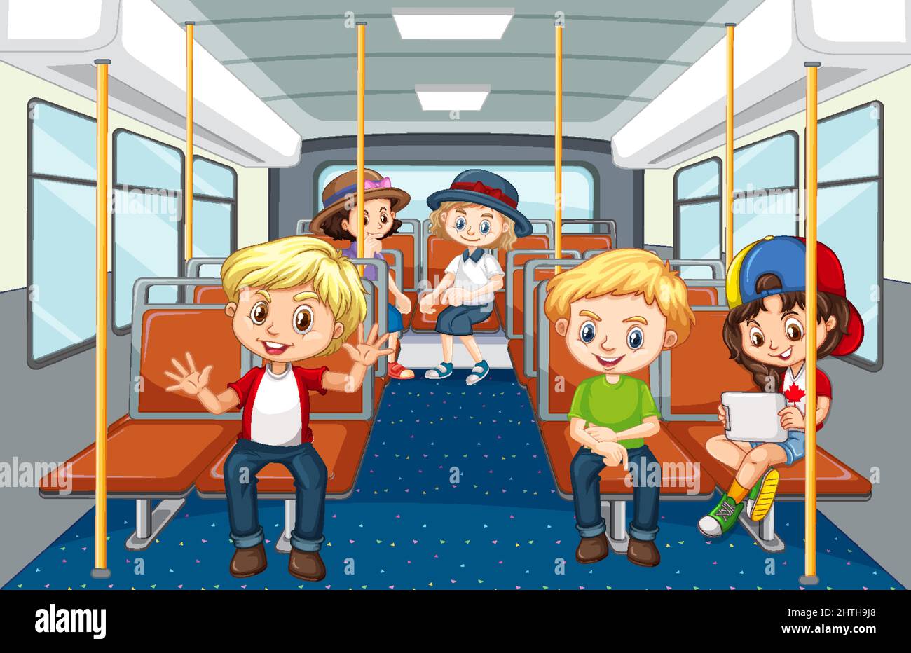 Scene with many people using public transportation illustration Stock ...