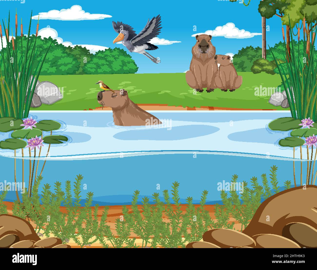 Many animal next to river illustration Stock Vector Image & Art - Alamy