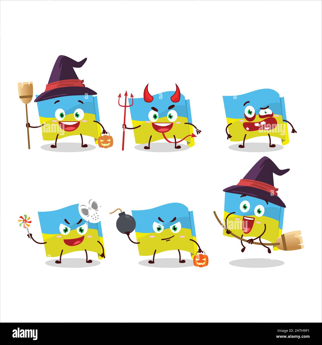 Halloween expression emoticons with cartoon character of ukraine flag ...