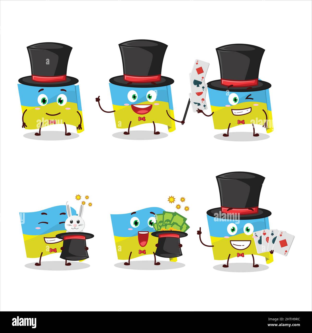 A ukraine flag Magician cartoon character perform on a stage. Vector ...