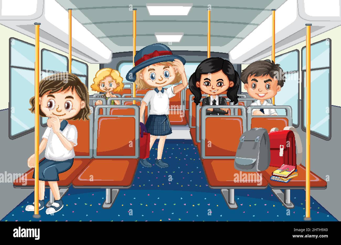 Scene with many people using public transportation illustration Stock ...