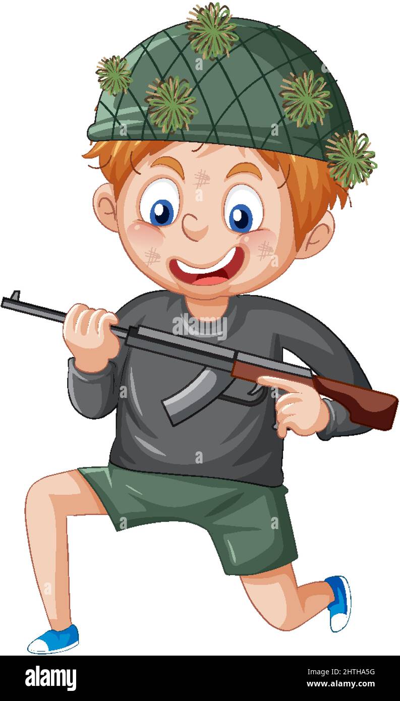 A boy holding gun cartoon character on white background illustration ...