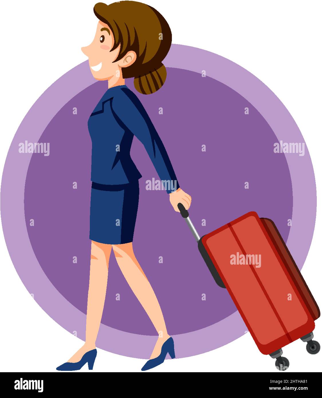Happy woman pulling luggage illustration Stock Vector Image & Art - Alamy