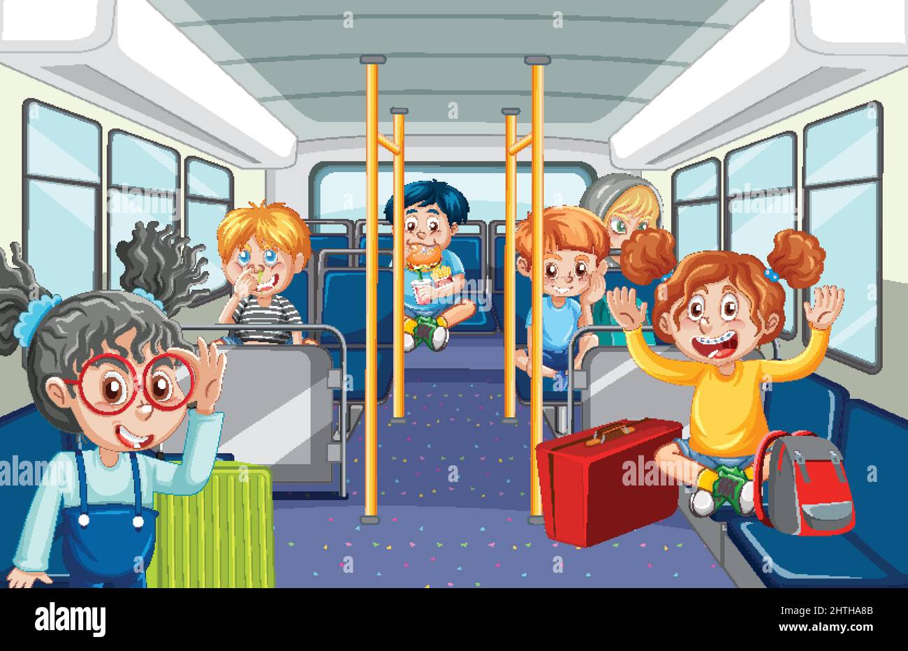Scene with many people using public transportation illustration Stock ...