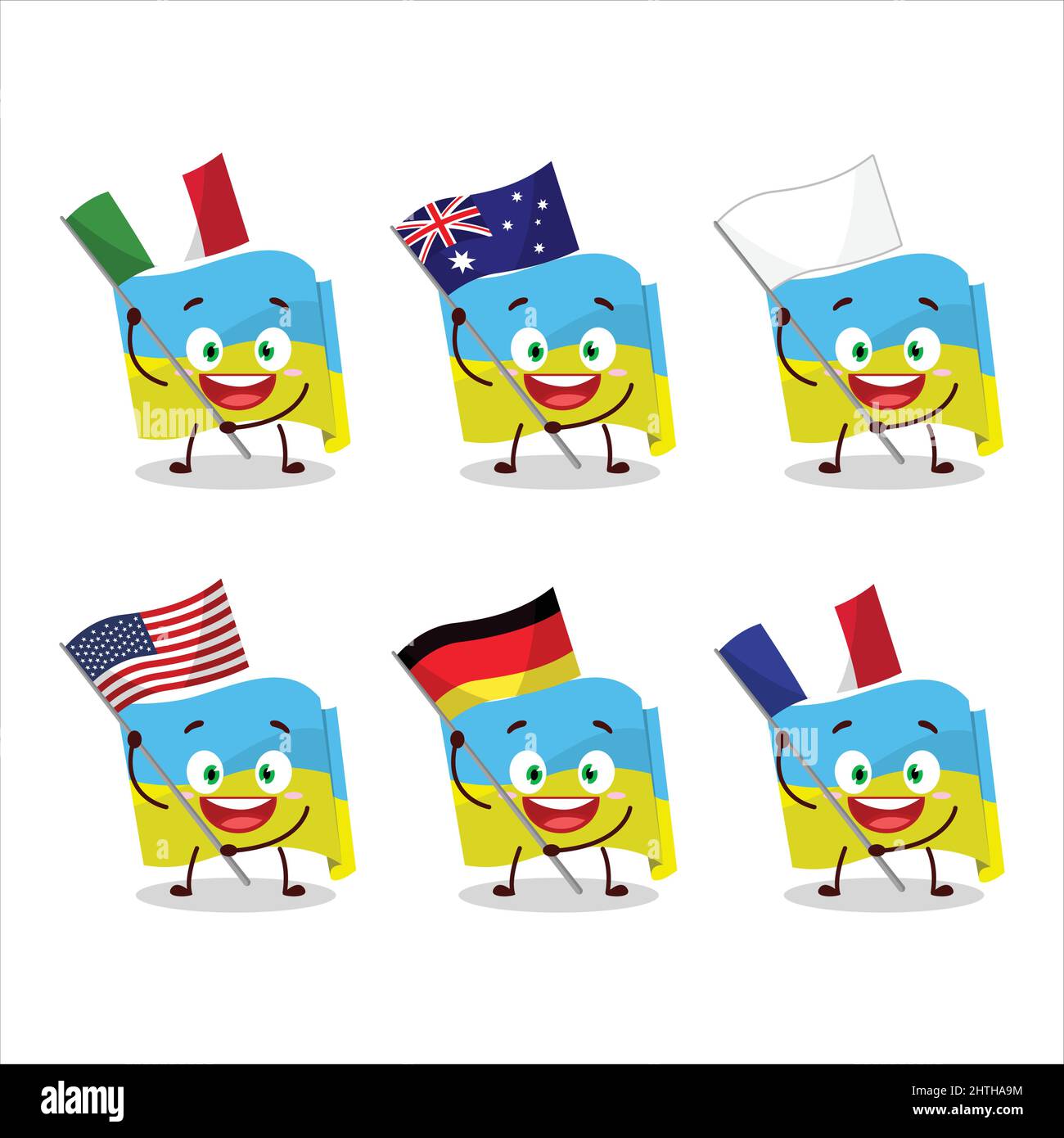 Ukraine flag cartoon character bring the flags of various countries ...