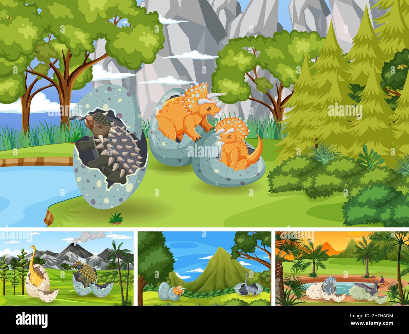 Scene with dinosaurs hatching illustration Stock Vector Image & Art - Alamy