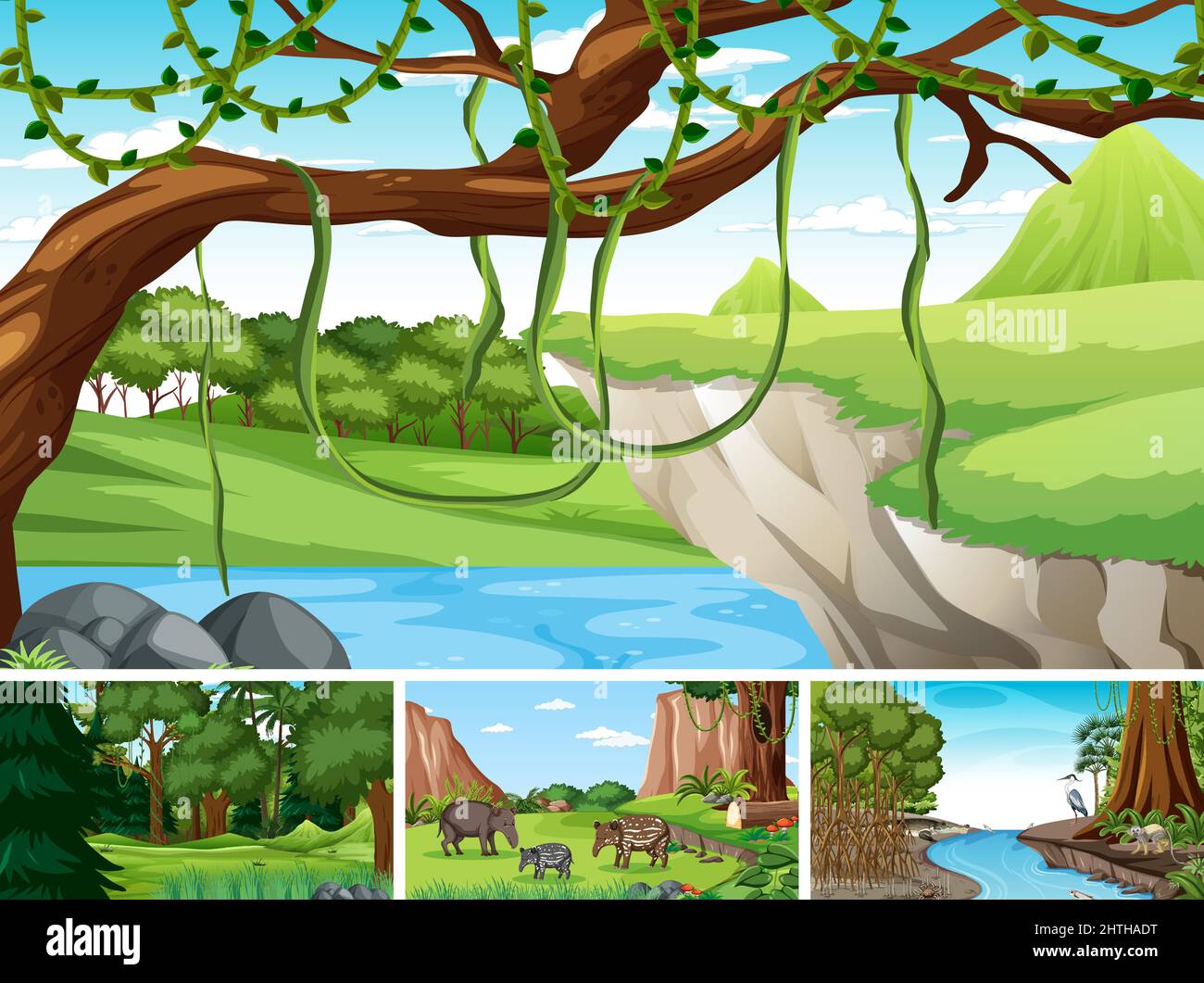 Four scenes with animal in the wild illustration Stock Vector Image ...