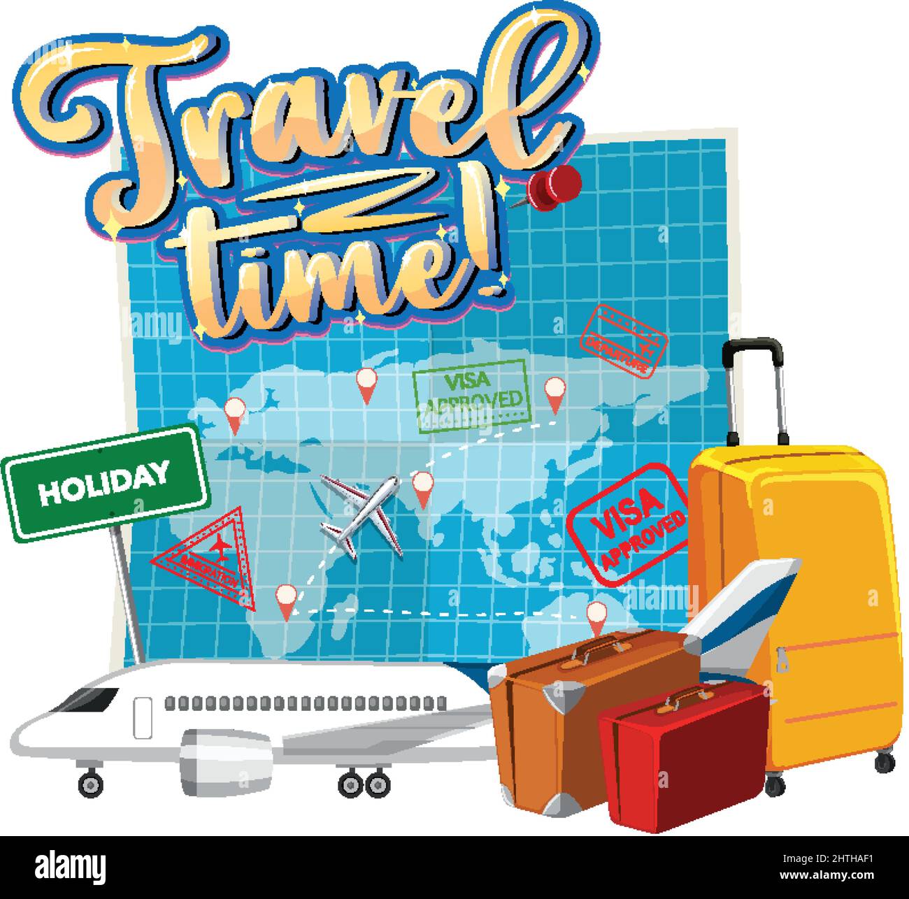 Travel Time typography logo with traveling objects illustration Stock ...