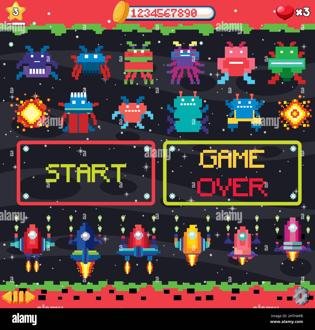 Retro pixel space game interface illustration Stock Vector Image & Art ...