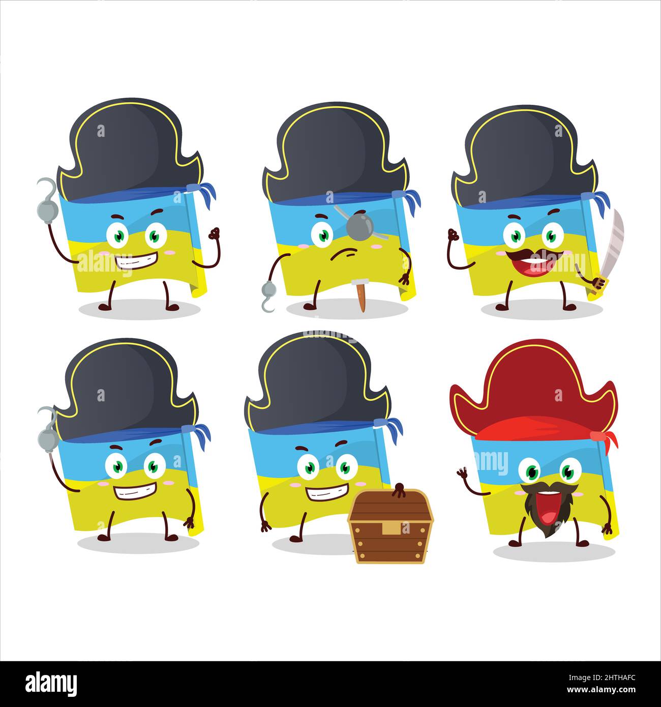 Cartoon character of ukraine flag with various pirates emoticons ...