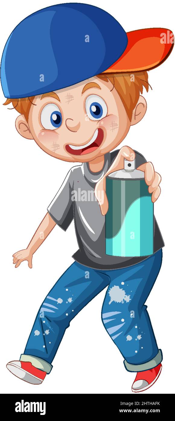Teenager boy cartoon character with spray paint on white background ...
