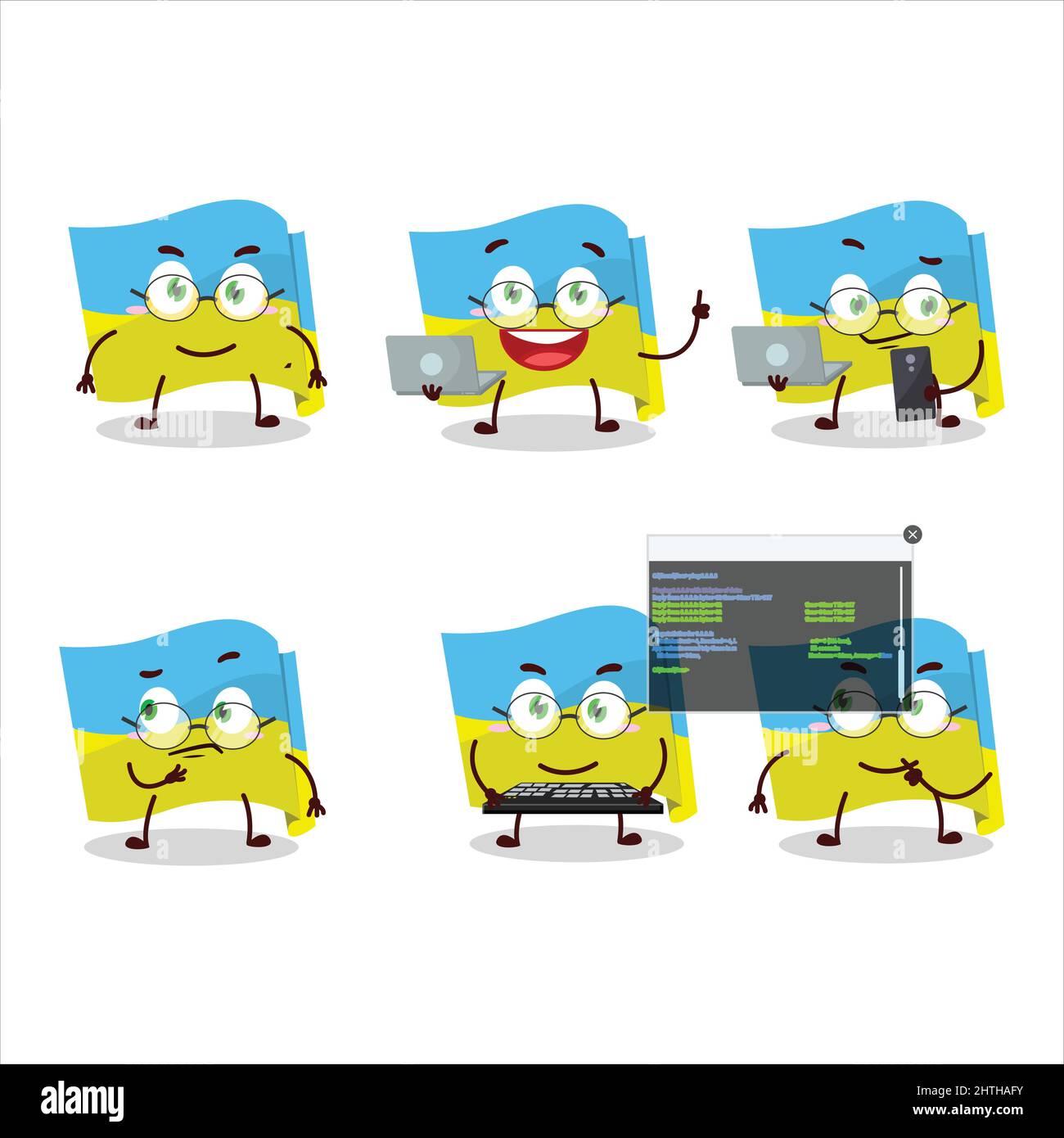 Ukraine flag Programmer cute cartoon character with. Vector ...