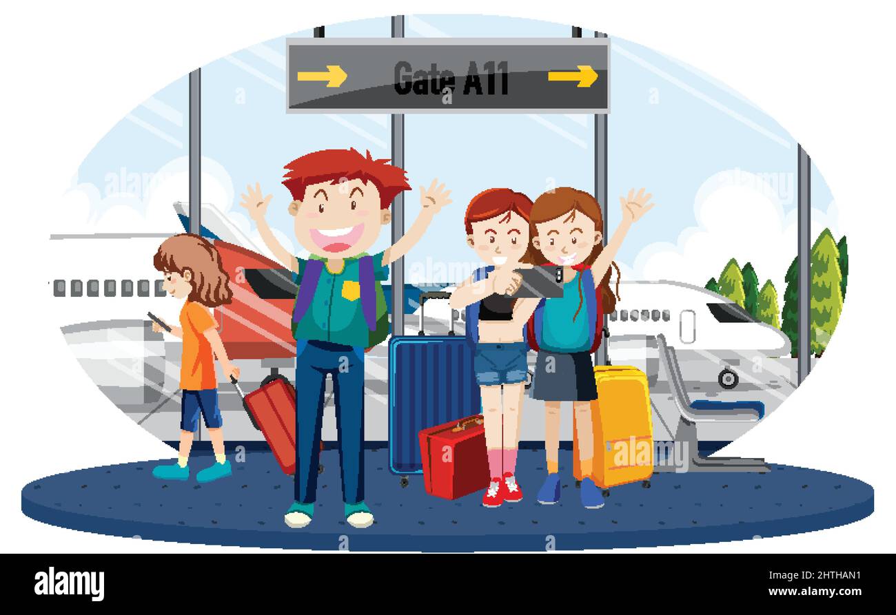Isolated airport scene with passengers illustration Stock Vector Image ...