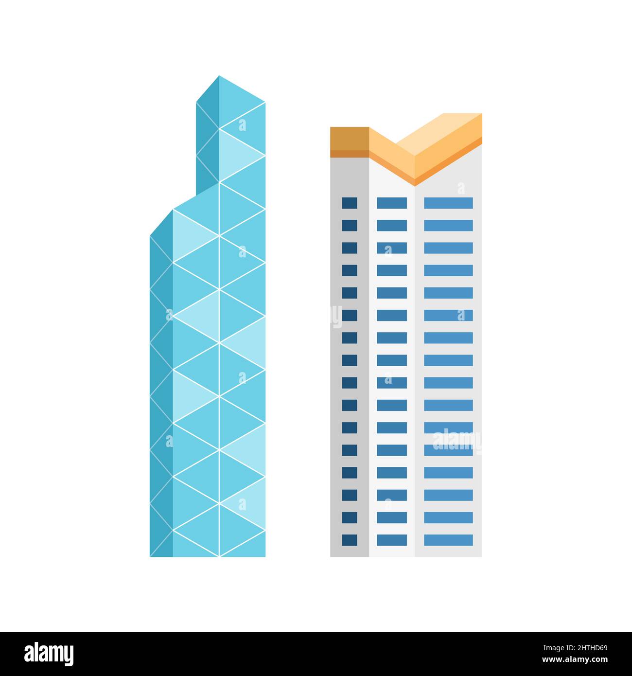 Modern city skyscraper buildings, isolated vector flat cartoon set ...
